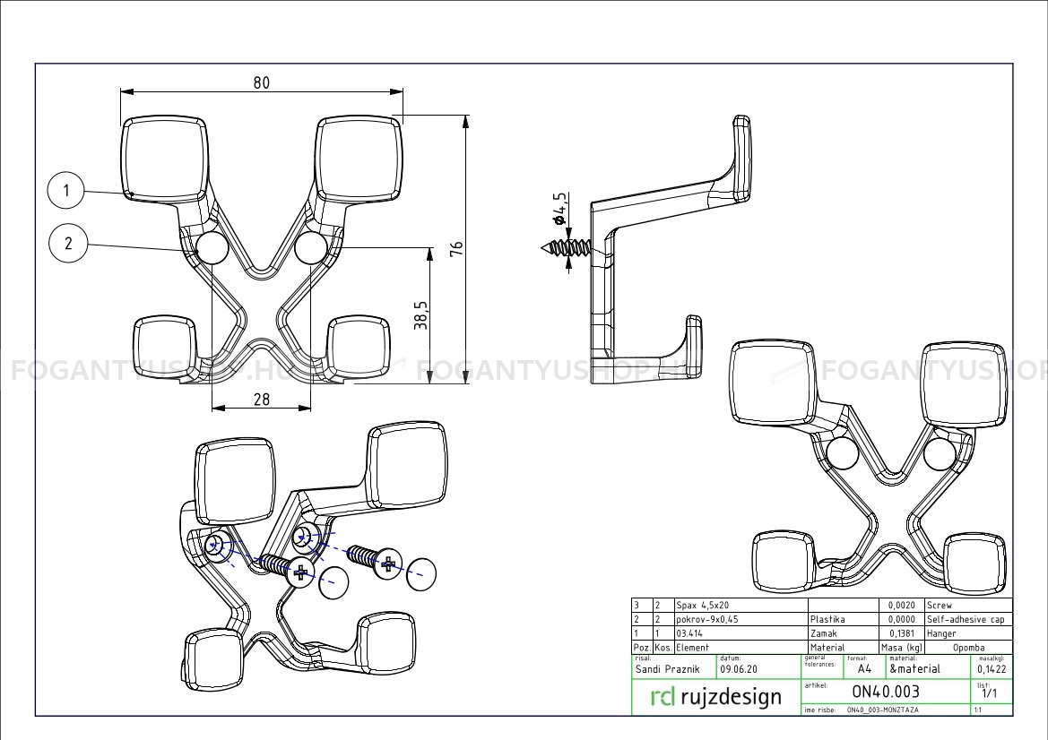 RUJZ DESIGN - Fogas - on 40.003 Crno - Fogantyushop