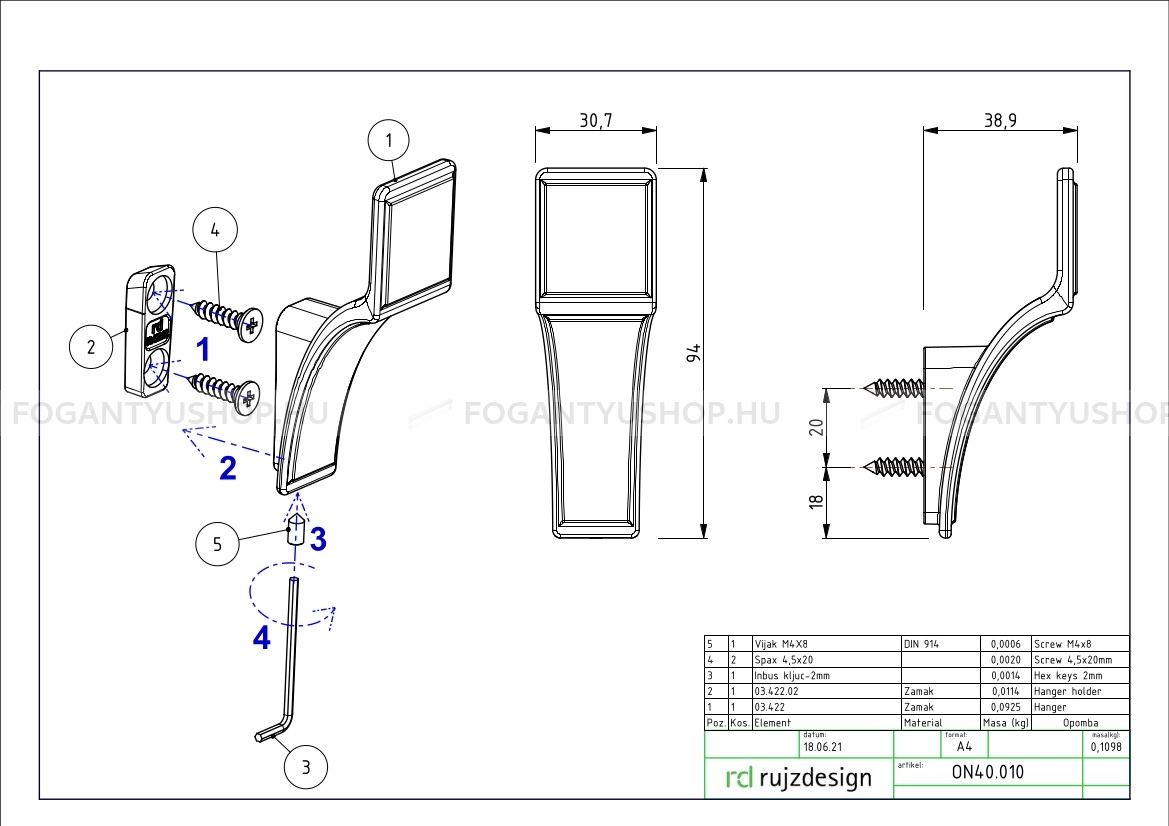 RUJZ DESIGN - Fogas - on 40.010 Vint - Fogantyushop